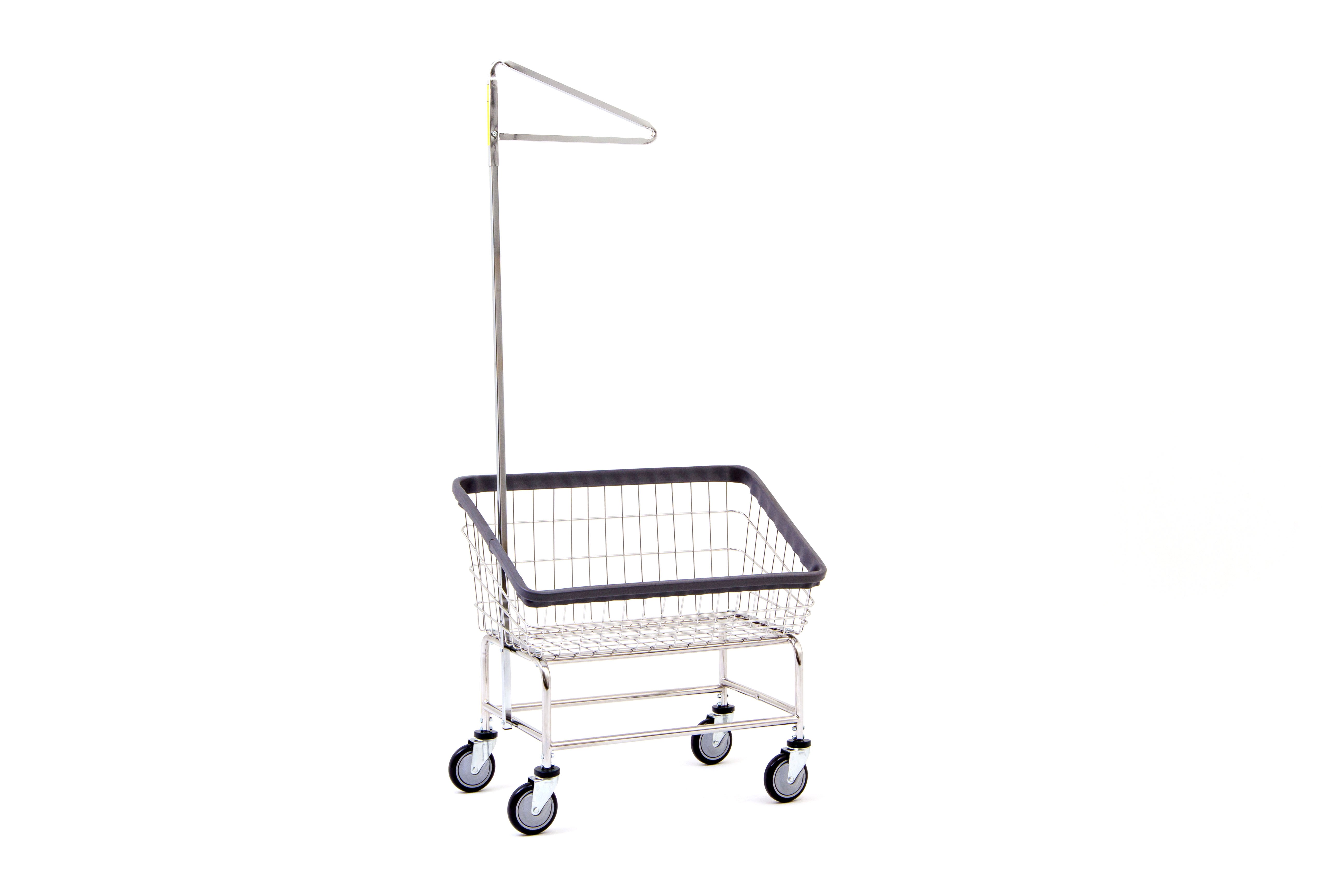 Chrome Large Capacity Front Load Wire Laundry Cart w/ Single Pole Rack